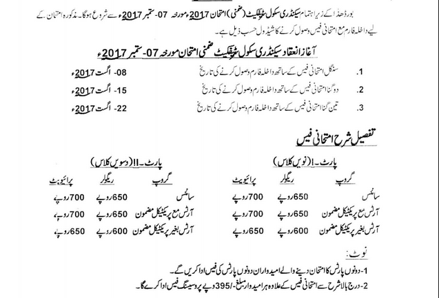 Matric Supplementary Admission Form Gujranwala Board Schedule 2017