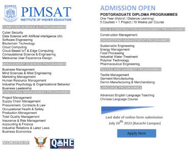 PIMSAT Lahore Admission 2025 Form Last Date, Fee Structure