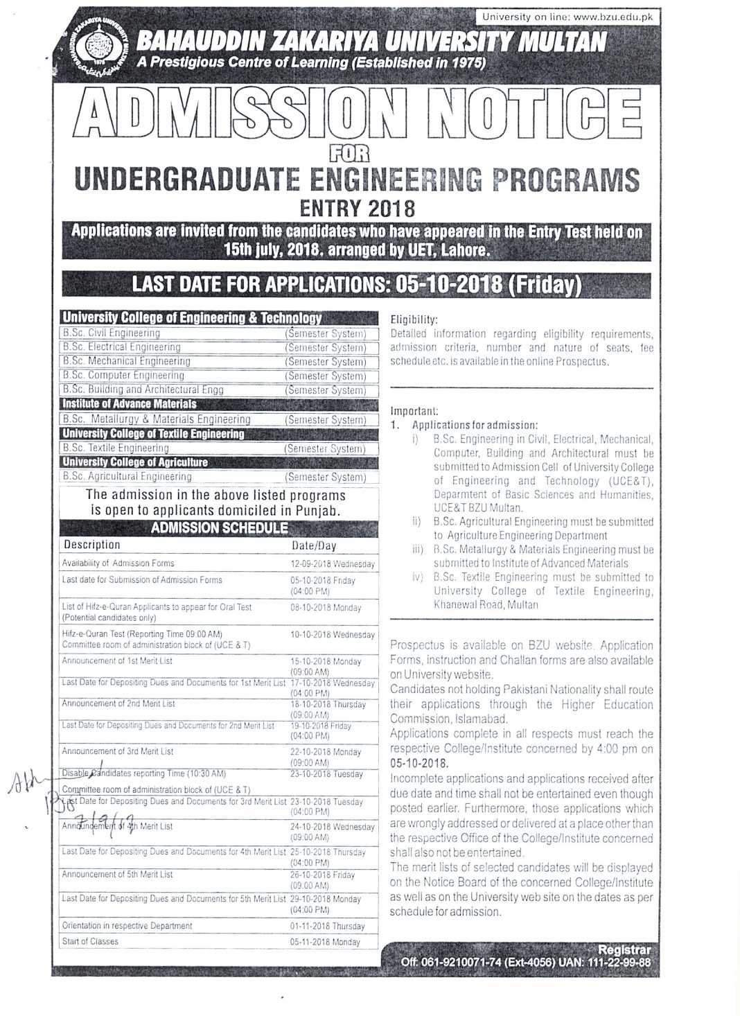 University of Sindh Spring Admission 2017 Education Department Form