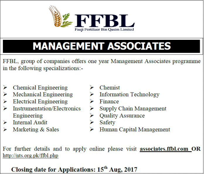 FFBL Management Associates Jobs 2017 Fauji Fertilizer Bin Qasim Limited ...