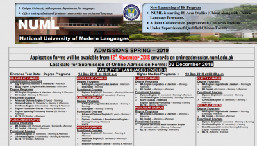 NUML University Karachi Spring Admission 2022 Form Download Online