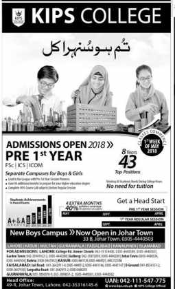 KIPS College Lahore Pre 1st Year Admission 2025