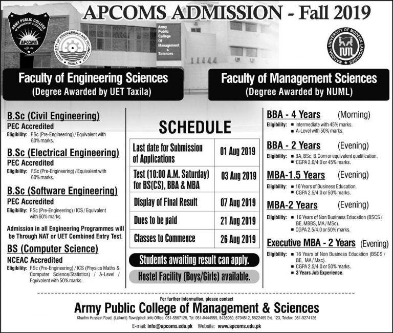 APCOMS Admission 2025 Fall Form, Entry Test Result Date