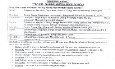 Fauji Foundation Teacher Jobs 2025 Application Form Download