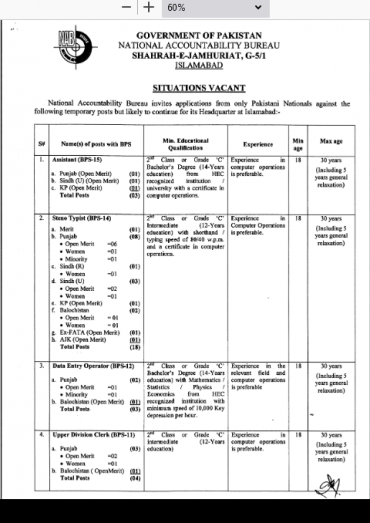 National Accountability Bureau NAB Islamabad Jobs 2021 Application Form ...