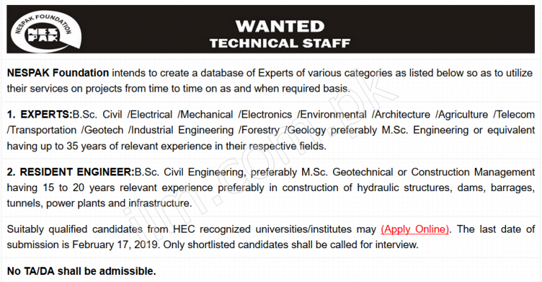 NESPAK Foundation Jobs 2025 Apply Online