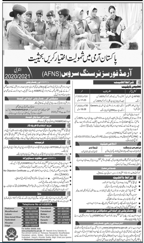 Join Pak Army As Female Nursing Afns Admission 2021 Registration