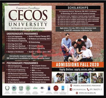 CECOS University Peshawar Admission 2021 Last Date