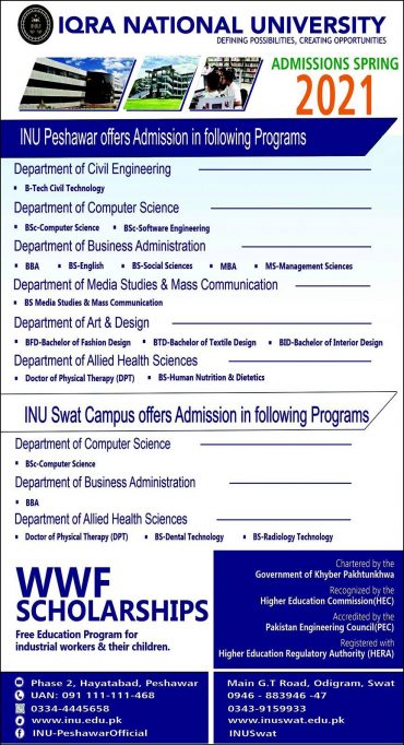 Iqra National University Peshawar Admission 2021