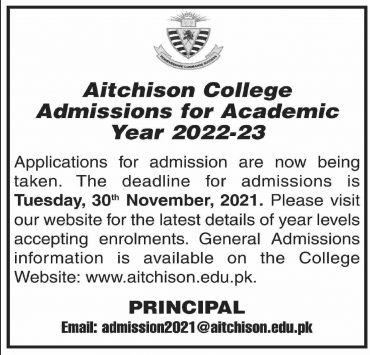 Aitchison College Lahore Admission 2025