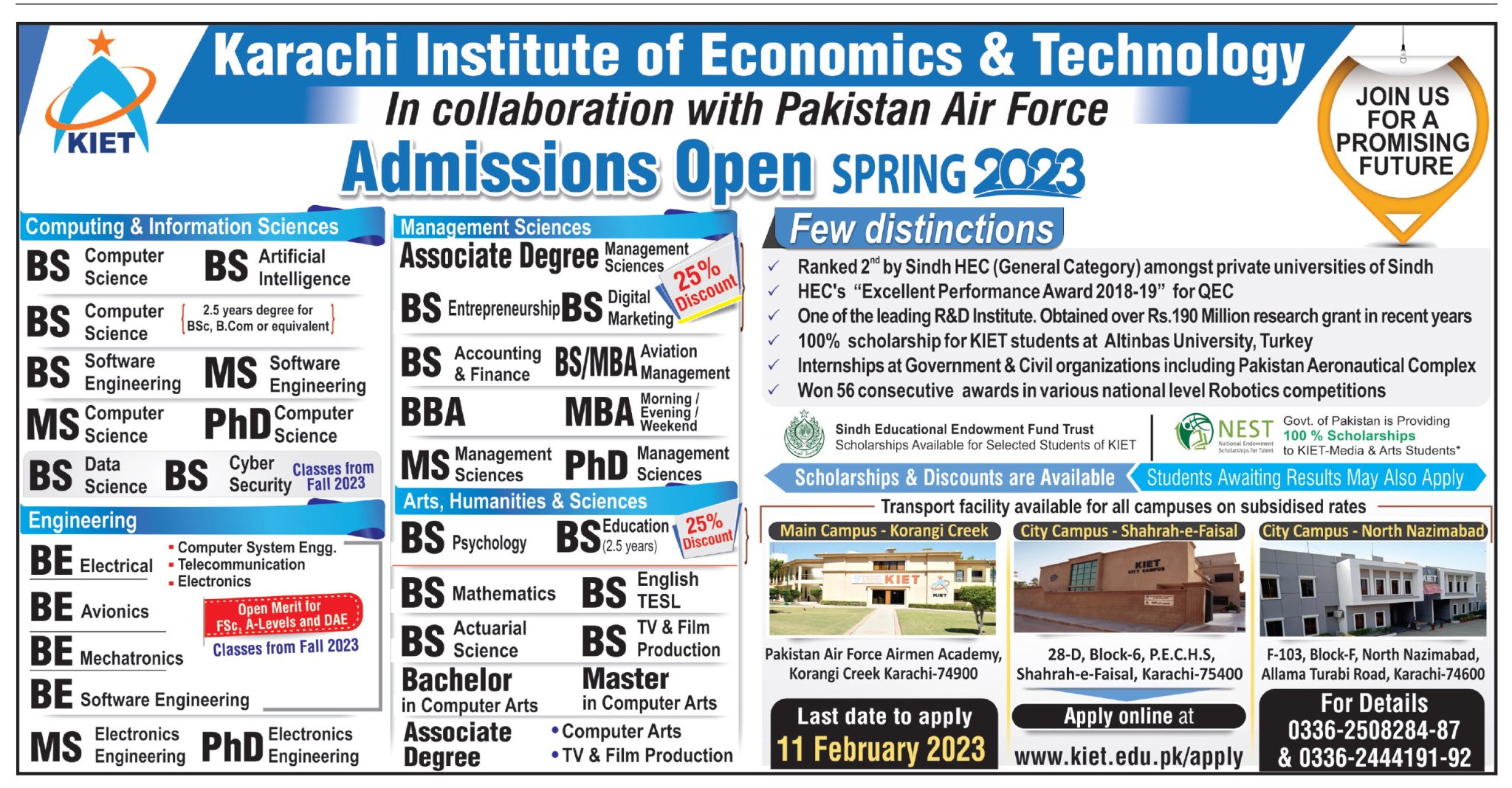 PAF KIET Admissions 2025 Karachi Institute of Economics & Technology