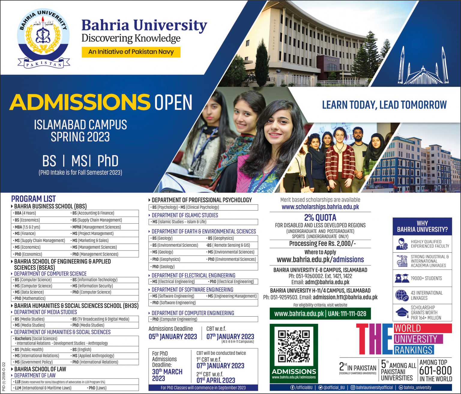 Bahria University Lahore Campus Admission 2023 Form