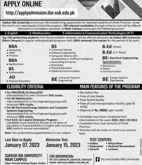 IBA Sukkur Admission 2023 Form | Last Date | Fee Structure