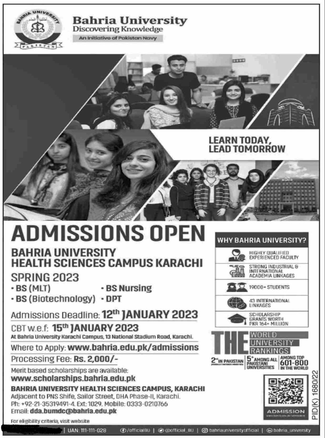 Bahria University Karachi Admission 2023 Form Online