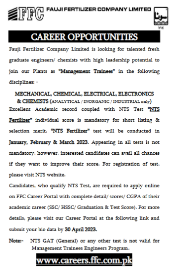 FFC Management Trainee Jobs 2025 Online Apply