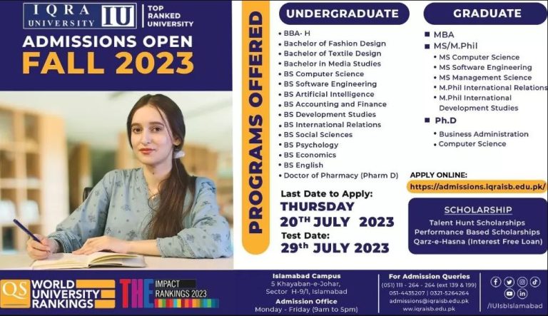 Iqra University Islamabad Admission 2025 Last Date