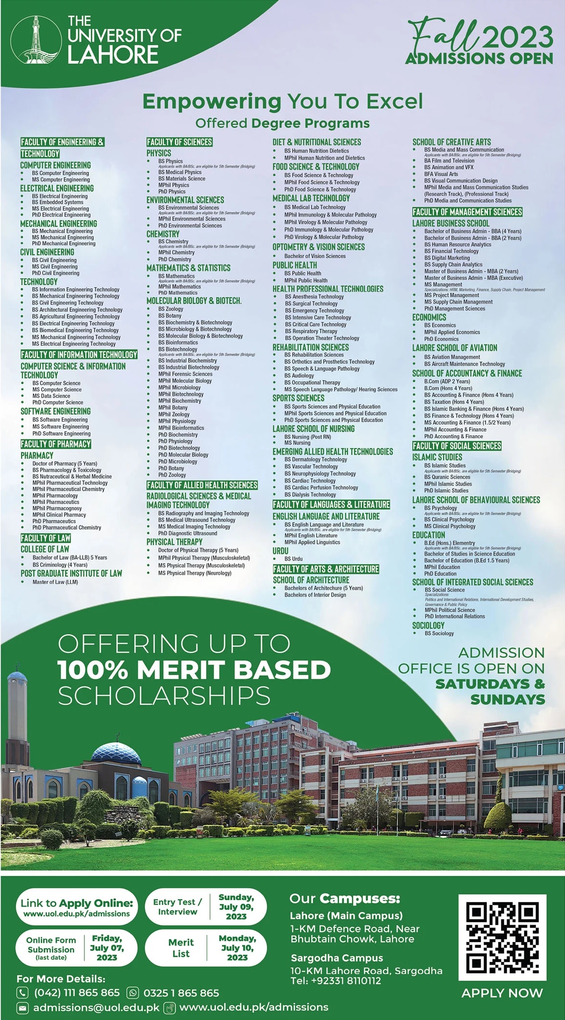 University Of Lahore UOL Admission 2023 Apply Online | Last Date