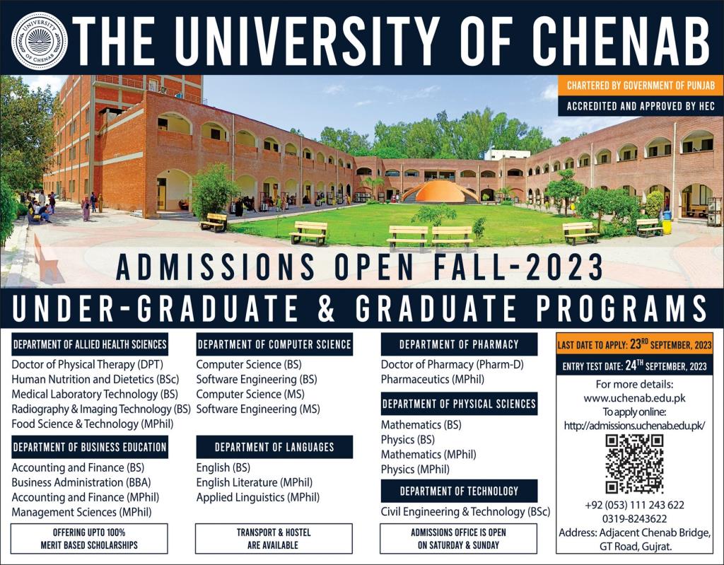 University of Chenab Admission 2025 Last Date