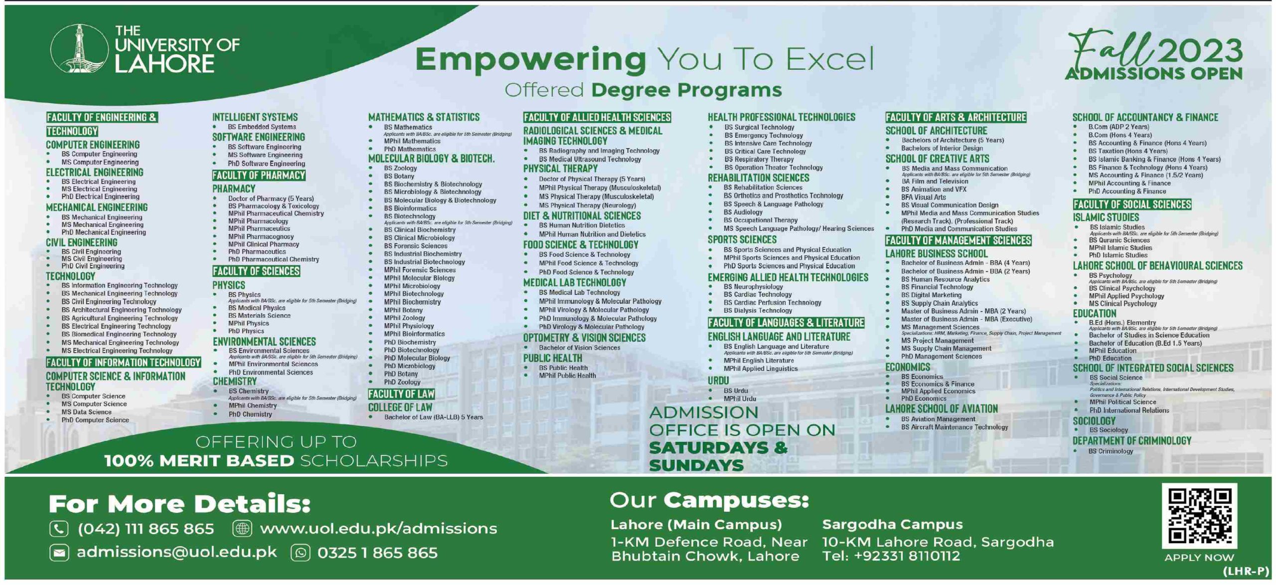 University Of Lahore UOL Admission 2023 Apply Online | Last Date