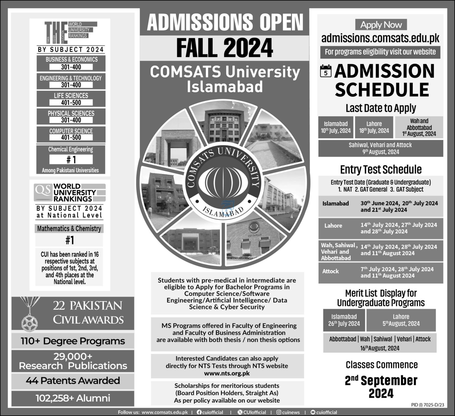 COMSATS Islamabad Admission 2025: Last Date, Eligibility, and ...